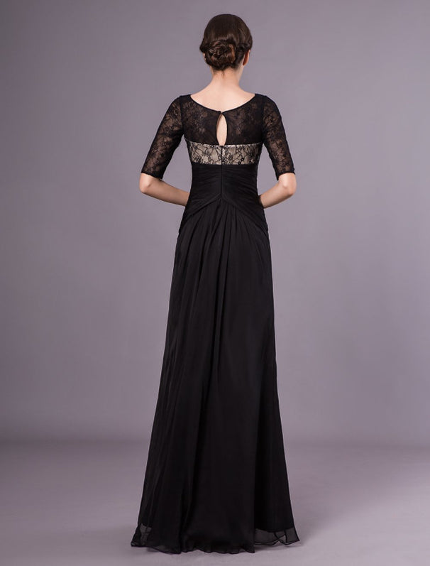 Half Sleeves Lace Beading Chiffon Evening Formal Dress-Bridelily