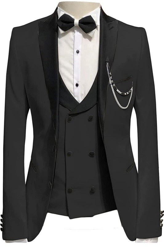 Black Peaked Lapel Three Pieces Custom Prom Suits Slim Fit Groomsmen S ...