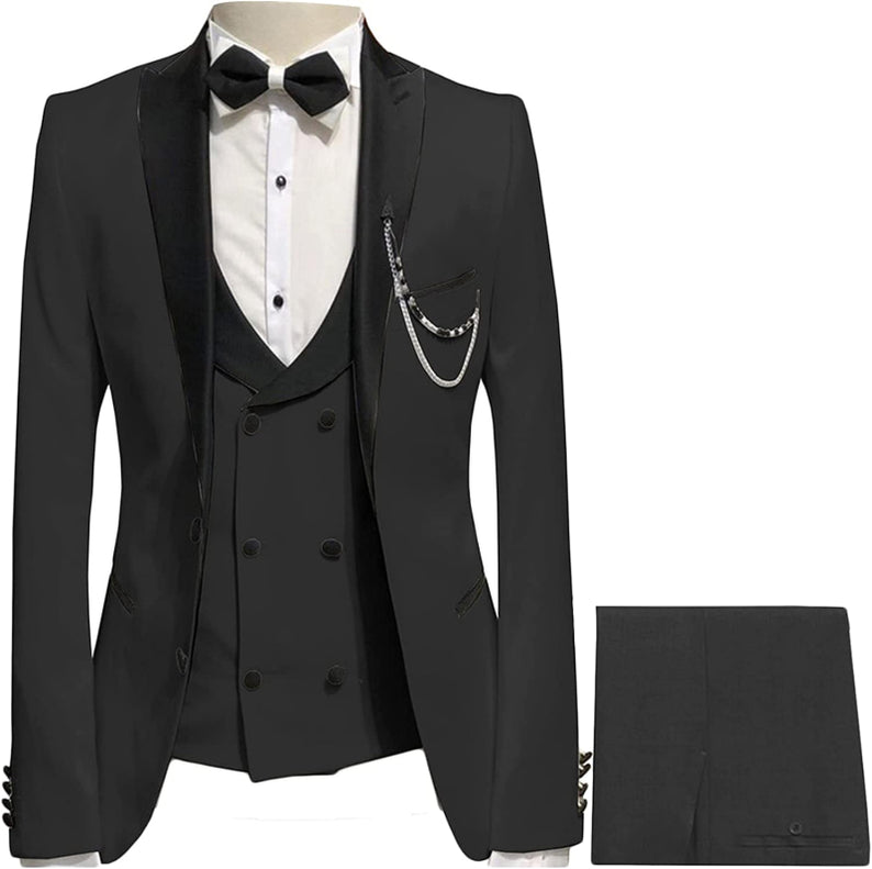 Black Peaked Lapel Three Pieces Custom Prom Suits Slim Fit Groomsmen S ...