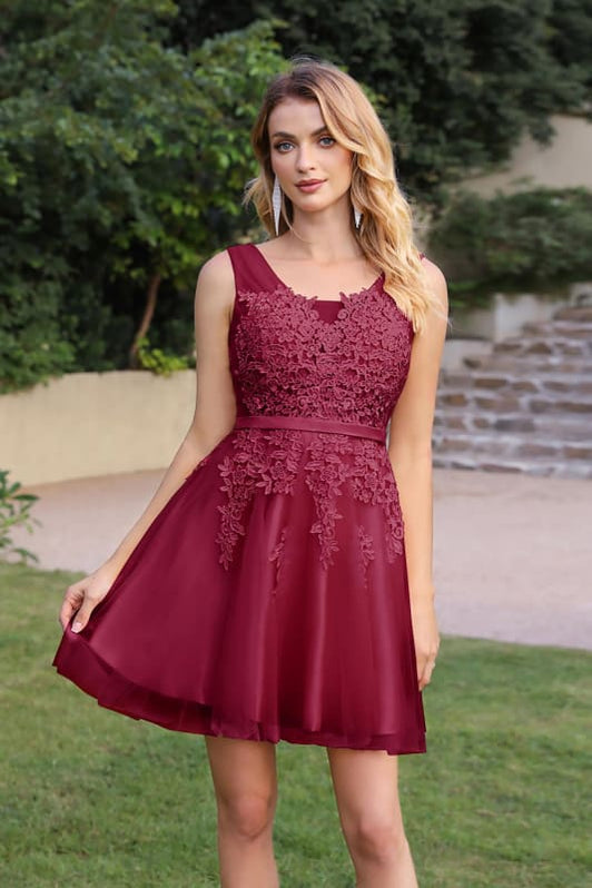 Burgundy Short Formal Gown Overnight Shipping Prom Dresses - Bridelily