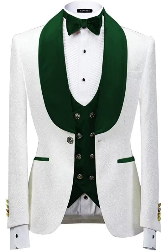 Chic Green Shawl Lapel Three Pieces Jacquard Wedding Suits One button ...