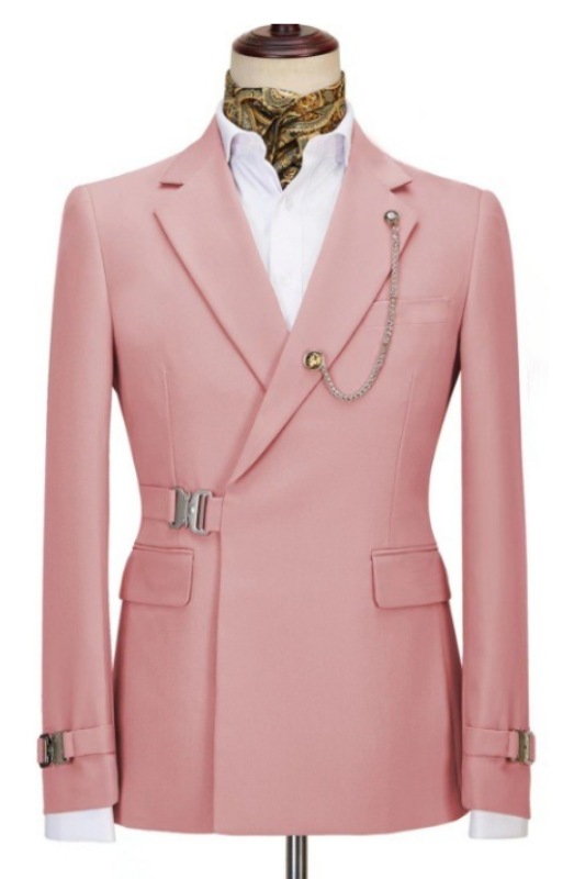 Chic Pink One Button Slim Fit Prom Suits Notched Lapel with Metal Side ...