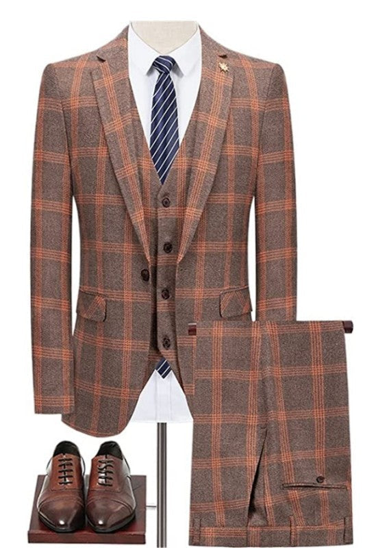 Chic Plaid Wedding Suits Three Pieces Slim Fit Business Suits For Men ...