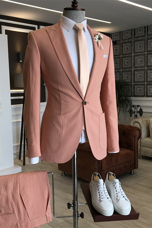 Chic Salmon Pink Peaked Lapel Men Prom Suits Tuxedo 2 Pieces Jacket Pa ...