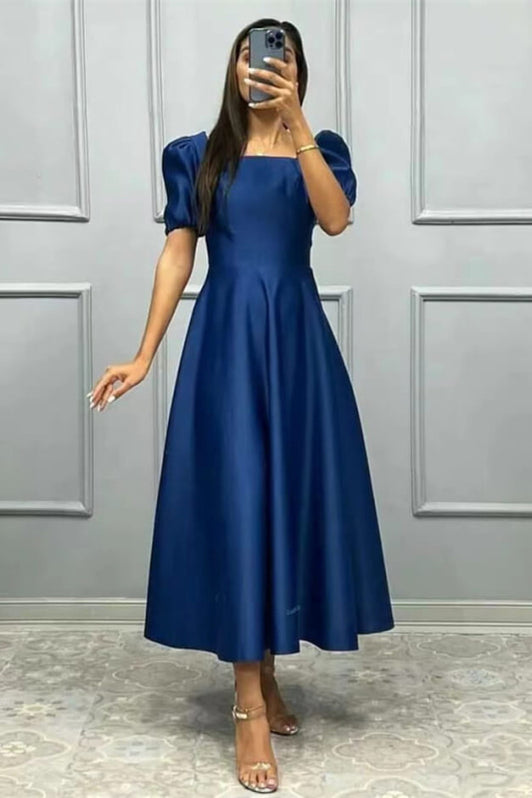 Chic Square Neckline A-Line Prom Dress with Short Sleeves — Bridelily