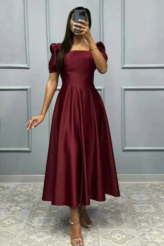 Chic Square Neckline A-Line Prom Dress with Short Sleeves — Bridelily