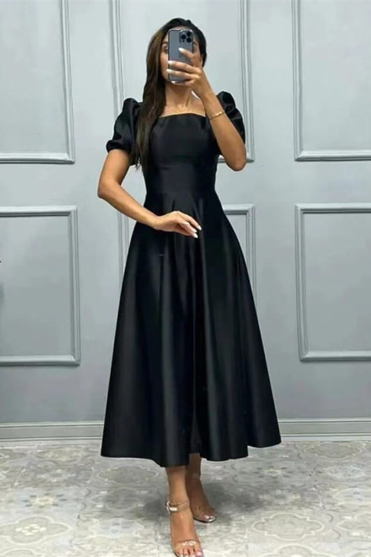 Chic Square Neckline A-Line Prom Dress with Short Sleeves — Bridelily