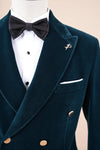 Classical Ocean Blue Double Breasted Velvet Prom Suits Peaked Lapel 2 ...
