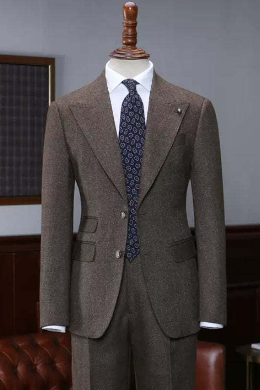 Coffee Peaked Lapel Business Suits Men Two Pieces Tuxedos — Bridelily
