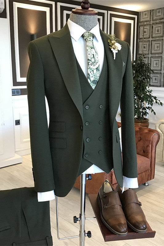 Deep Green Peaked Lapel Slim Fit Prom Suits Three Pieces Wedding Suits ...