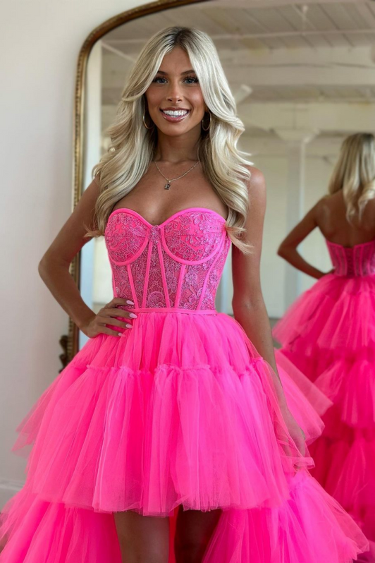 Elegant Rose Prom Dress With Sleeveless Gown and Tulle Train — Bridelily