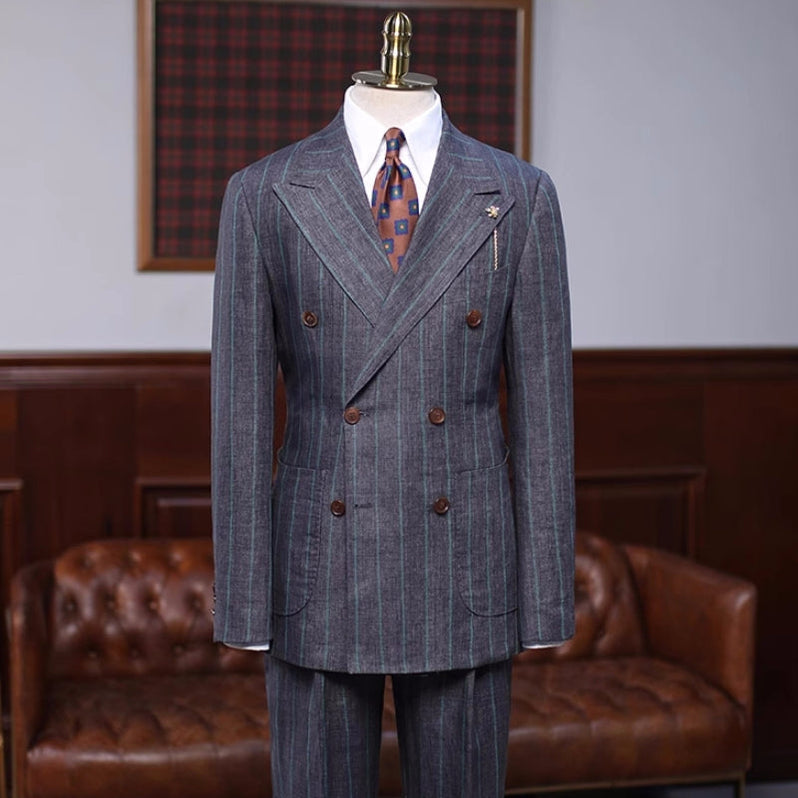 Generous triped Peaked Lapel Double Breasted Business Suits Two Pieces ...