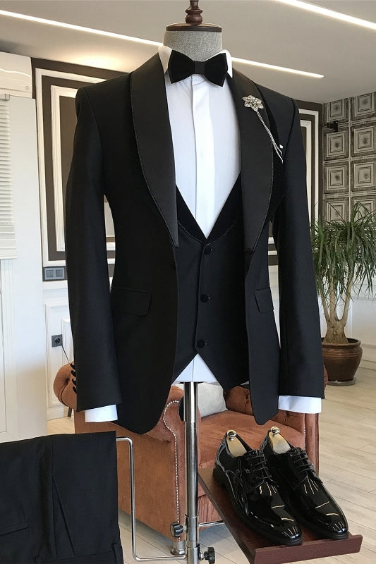Gentle Black Shawl Lapel Three Pieces Wedding Suits Wedding Groom Suit ...