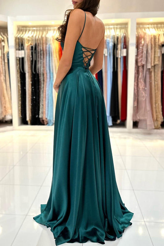 Green A-Line Long Prom Dress with Split Detail — Bridelily