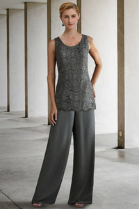 Lace Mother of the Bride Pant Suit 3 Piece Chiffon Set-Bridelily