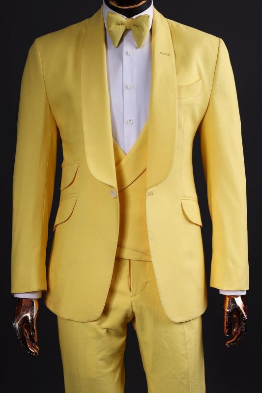 Light Yellow Shawl Lapel Three Pieces Wedding Suits Formal Wedding Par ...
