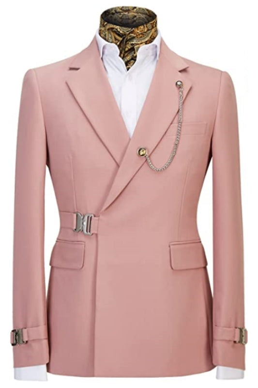 Pink Notched Lapel Slim Fit Men Suits For Prom Metal Side Release Buck ...