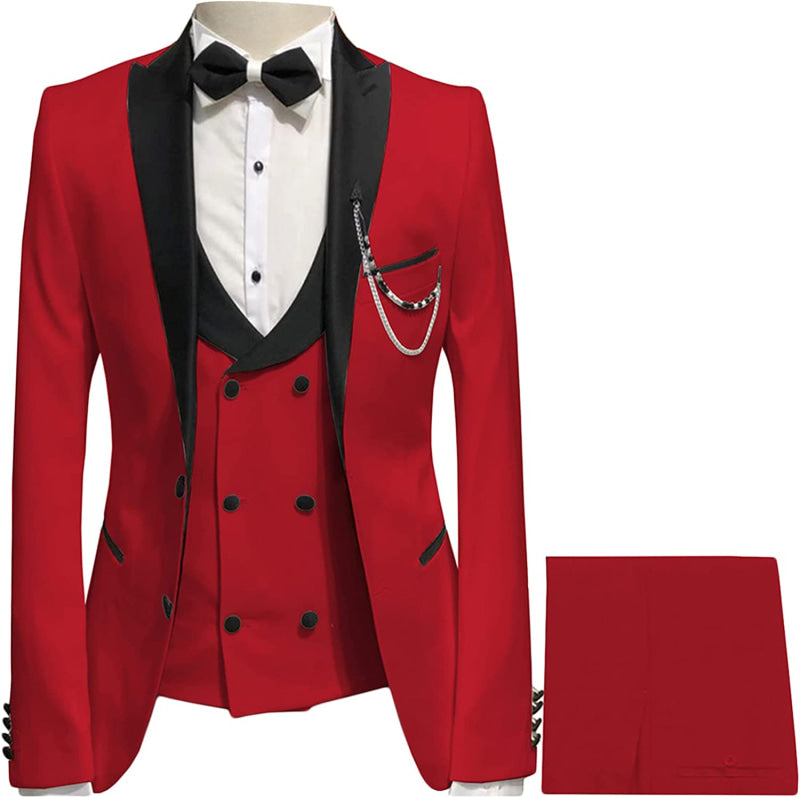 Red Peaked Lapel Three Pieces Custom Prom Suits Slim Fit Bestmen Tuxed ...