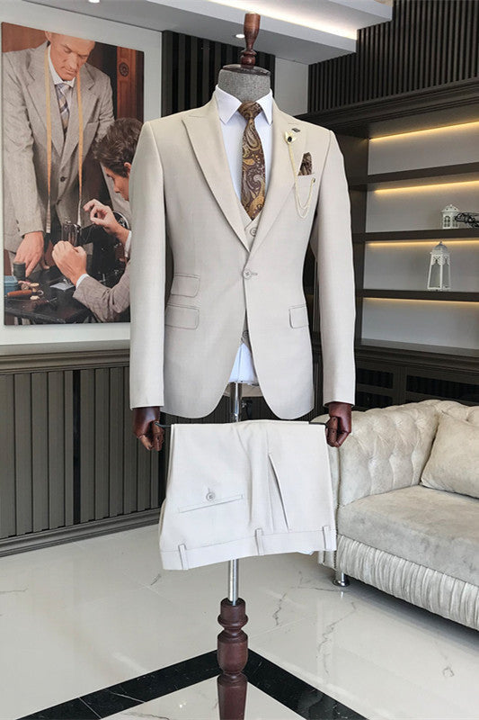 Simple Beige Three Pieces One Button Prom Suits Best Men Tuxedos Blaze ...