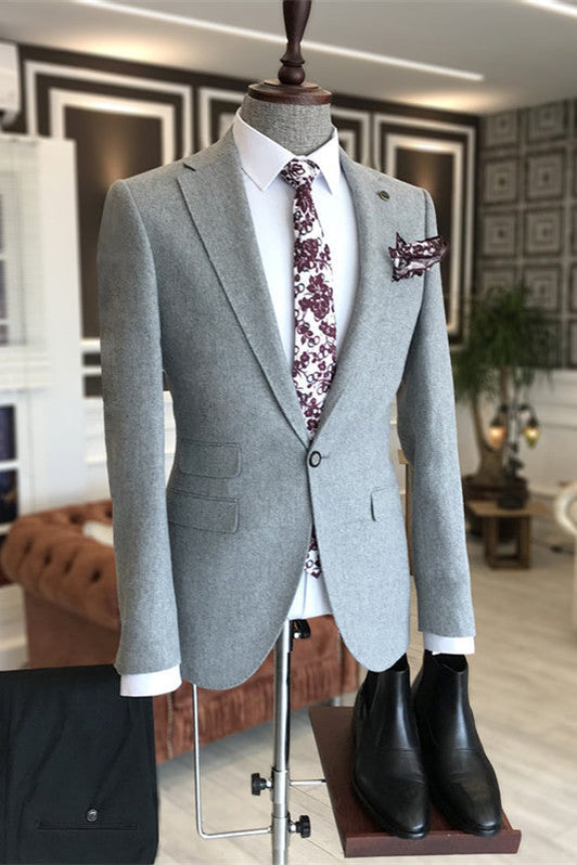 Simple Gray Notched Lapel One Button Business Suits Wedding Suits for ...