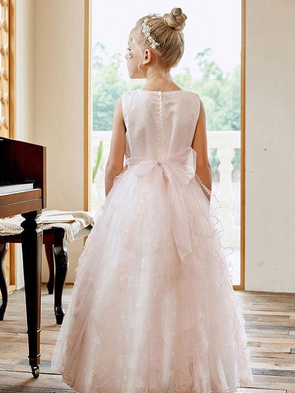 A-Line Sash Flower Girl Dresses Jewel Neck Lace Sleeveless Kids Social ...