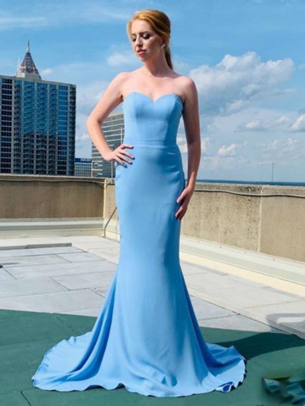Custom Made A Line Strapless Mermaid Light Blue Long Prom, Mermaid Lig ...