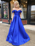 Elegant Off Shoulder Royal Blue Long Prom with Slit, Off Shoulder Roya — Bridelily