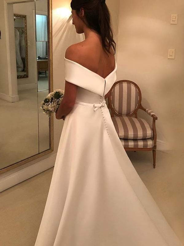Simple A Line Dresses Satin Simple Wedding Dresses Cheap - Bridelily