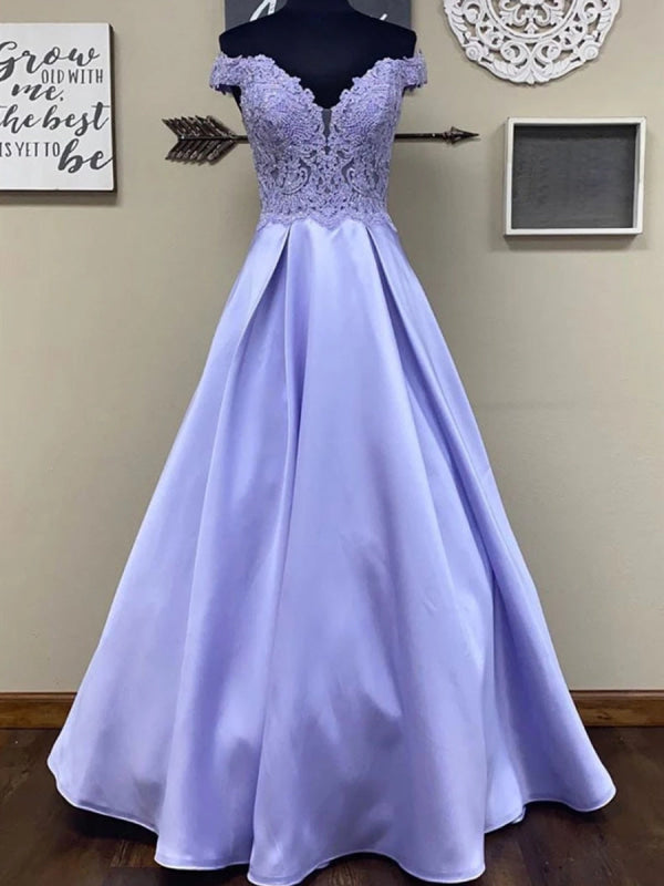 Off the Shoulder Lace Top Purple Long Prom, Off Shoulder Purple Formal ...