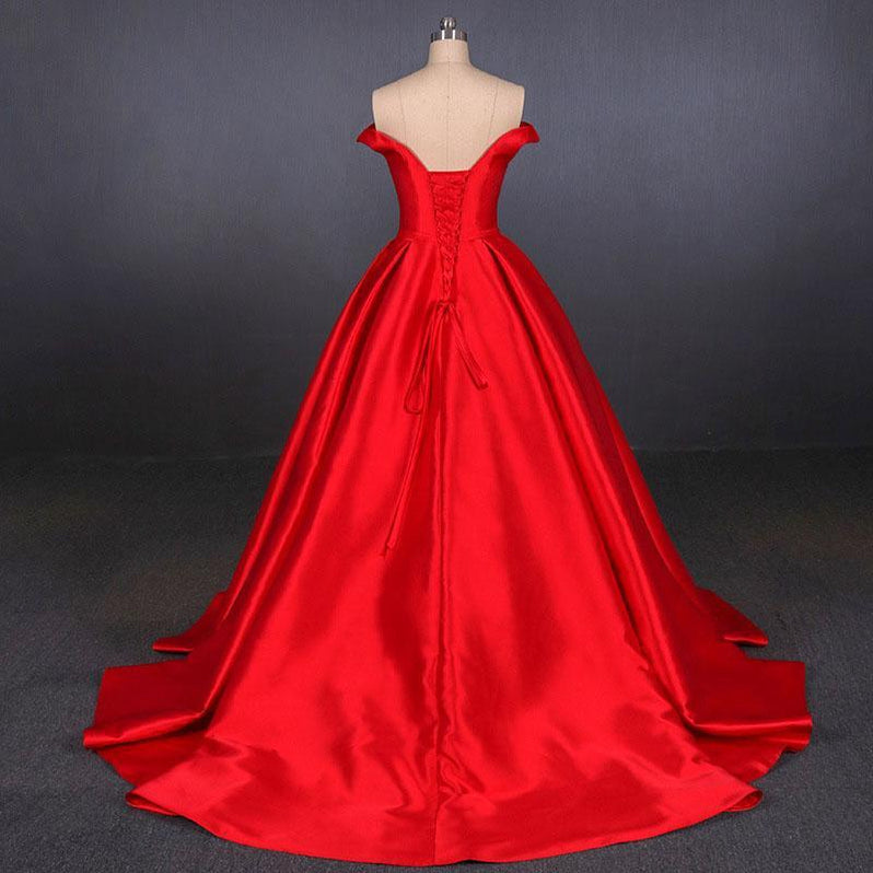 Puffy Off the Cheap Long Red Prom Dresses Under 100 - Bridelily
