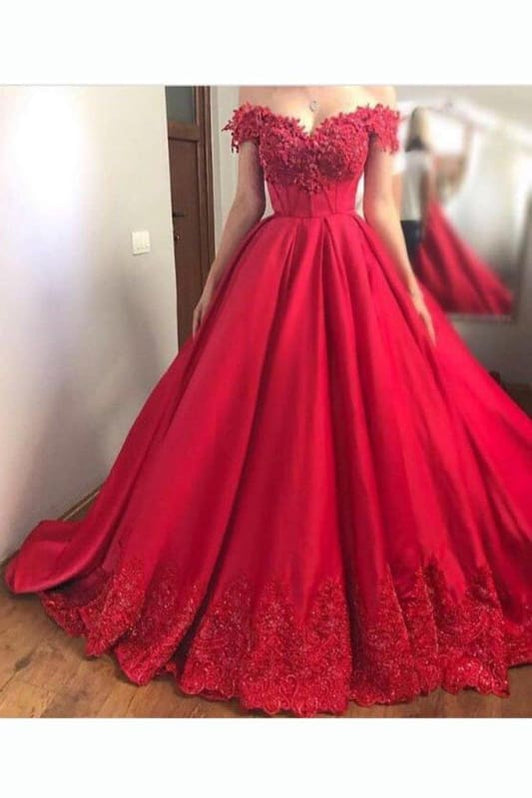 Off the Shoulder Cheap Long Red Prom Dresses Under 100 - Bridelily