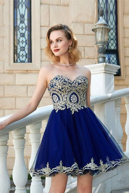 Royal Blue Princess Short White Prom Dresses 2021 - Bridelily