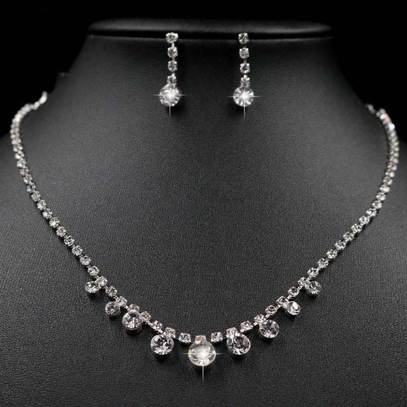 Simple Style Crystal Necklace Earrings Jewelry Sets | Bridelily