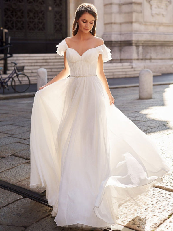 Simple Wedding Dress A Line Chiffon Bridal Gowns-Bridelily