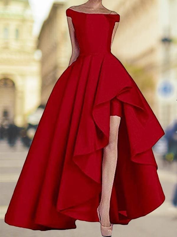 Sleeveless Off-The-Shoulder Red Long Prom Dresses Cheap - Bridelily