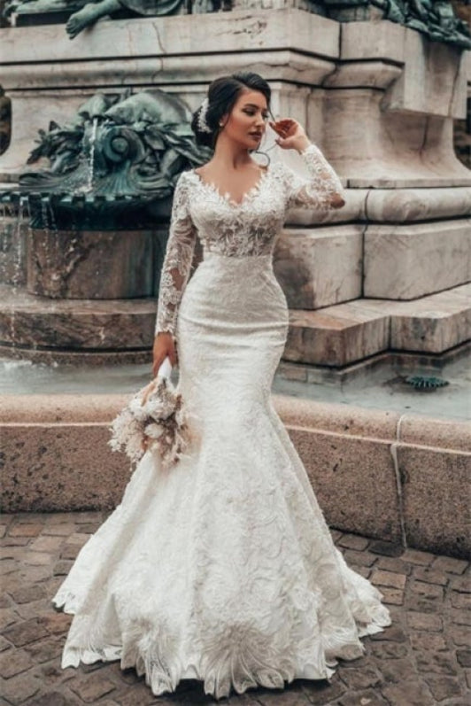 Lace Mermaid Wedding Dresses-White Mermaid Wedding Dress 2020|Bridelily