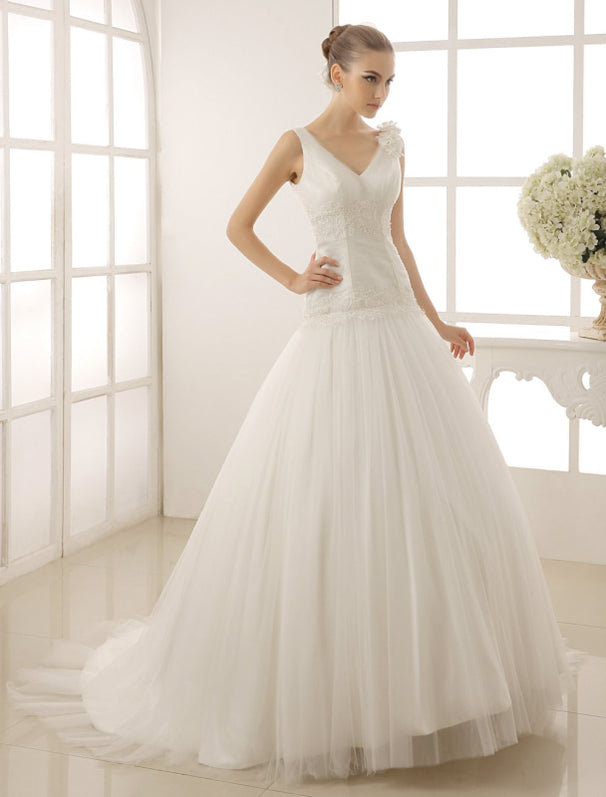 V-Neck Mermaid Brides Wedding Dress With Flowers Detailing — Bridelily