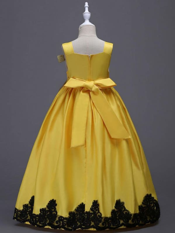 Yellow Princess Flower Girl Dresses Black Lace Applique Kids Pageant D ...